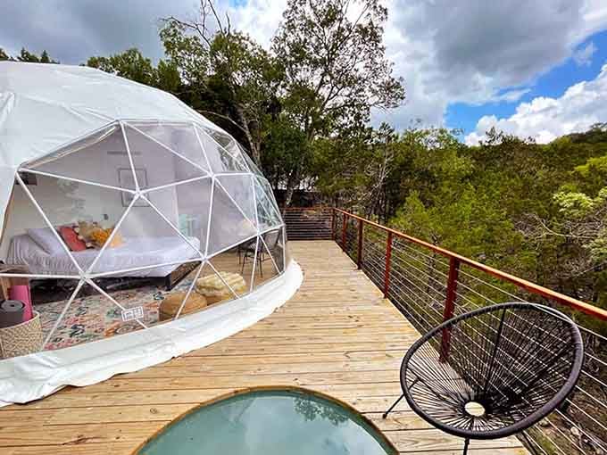 Perched above the treetops like a friendly spaceship that decided Texas was worth staying for.