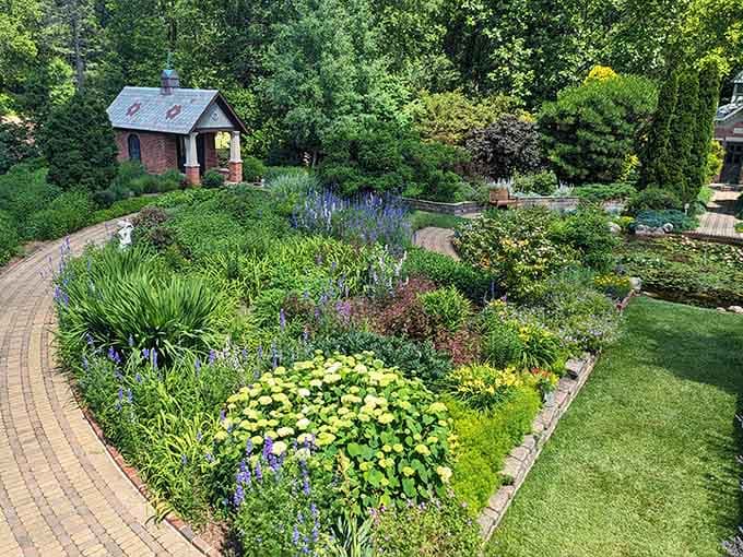 From up high, the garden reveals itself like a painting that somehow keeps getting better the longer you look.