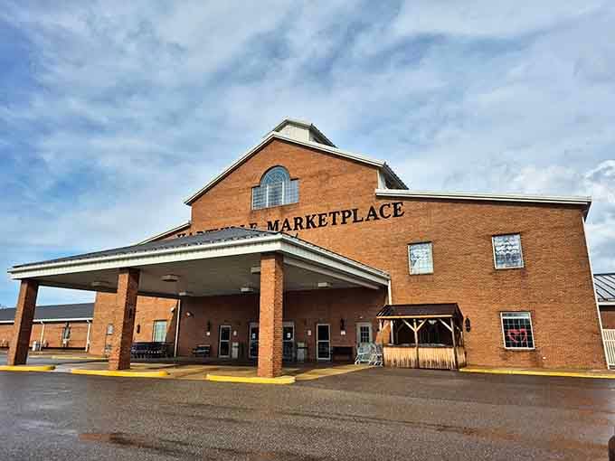 The brick facade of Hartville MarketPlace means business, and so should you when you visit.