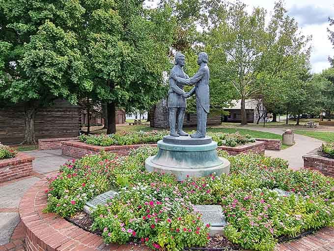 This statue commemorates the handshake that launched a state, proving good deals still happened before LinkedIn existed.