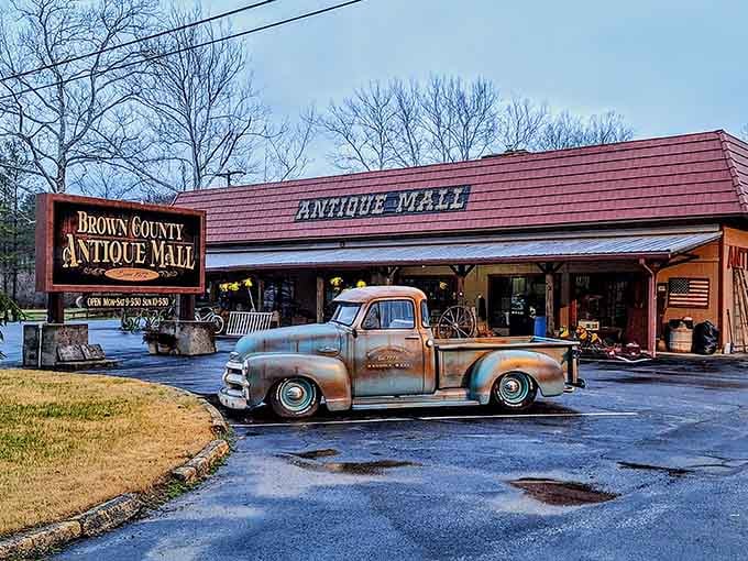 That gloriously weathered vintage truck out front isn't just parked there, it's practically a promise of what's inside.