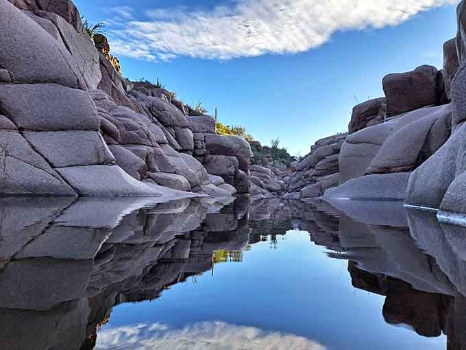 Mirror, mirror on the water: these granite pools reflect Arizona's wild beauty with stunning clarity.