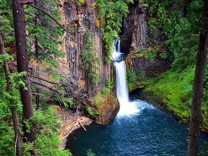 When nature decides to show off, this is what happens: pure cascading perfection framed by ancient stone.
