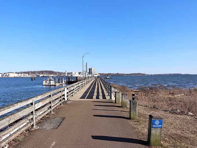 The pier stretches into Long Island Sound like a wooden runway to tranquility and waterfront bliss.