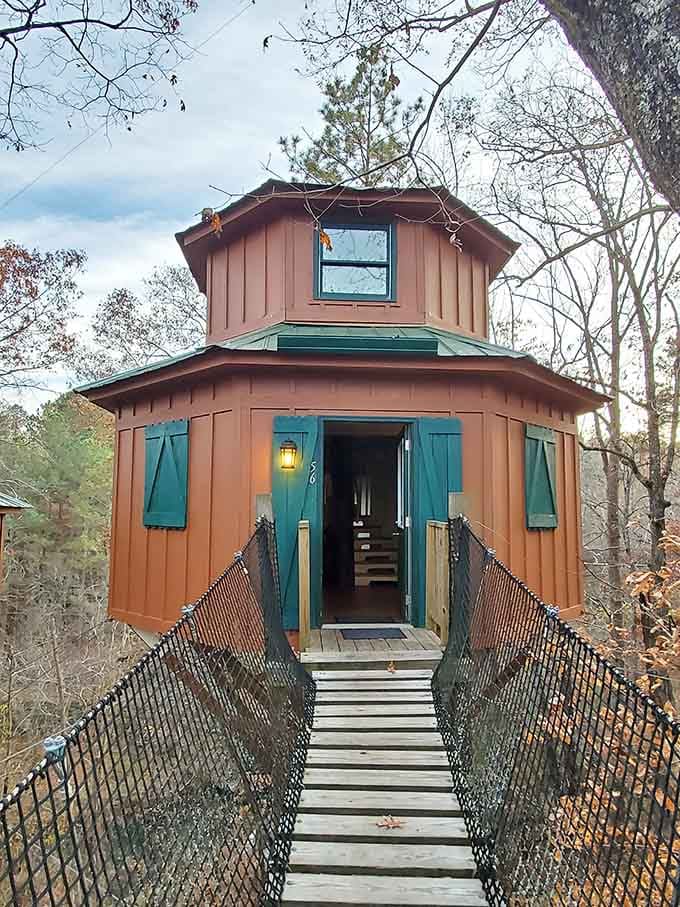 That suspension bridge leading to your own private treehouse beats any hotel hallway you've ever walked down.