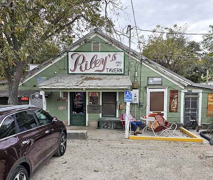 That faded green paint isn't peeling, it's storytelling. Riley's Tavern has earned every weathered inch.