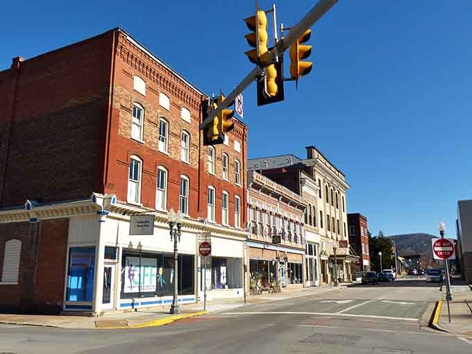 Downtown Clifton Forge, where the brick buildings stand tall and the parking is actually free.