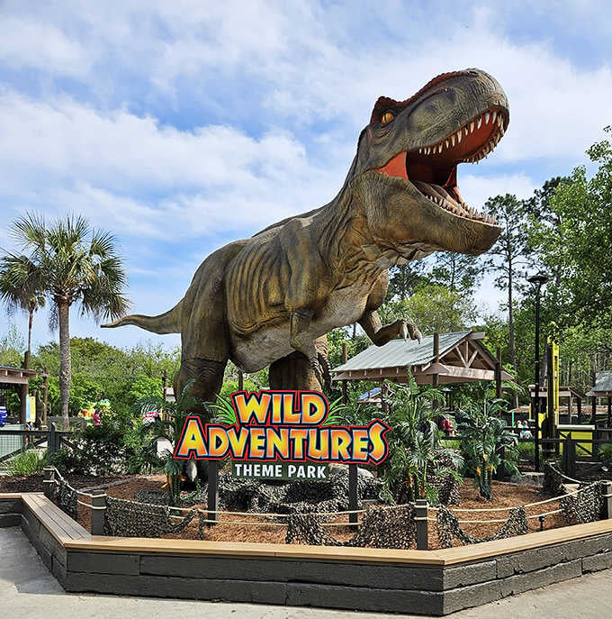 Your new best friend in this park is 40 feet tall, has terrible table manners, and absolutely zero interest in small talk.