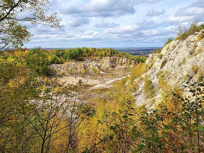 Fall colors and ancient cliffs together. Rib Mountain State Park earns every bit of the drive.