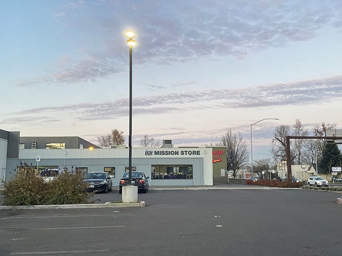 Even at dusk, the UGM Mission Store glows like a beacon for every dedicated bargain hunter in Salem.