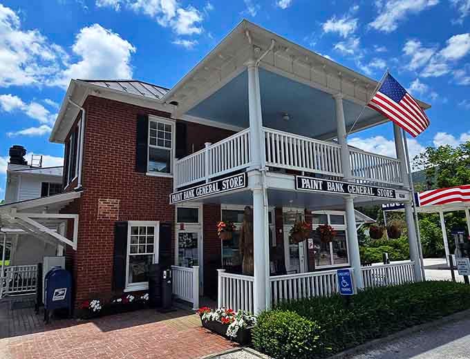 This charming brick building with its white-railed porch and hanging flower baskets is your delicious destination in Paint Bank, Virginia.