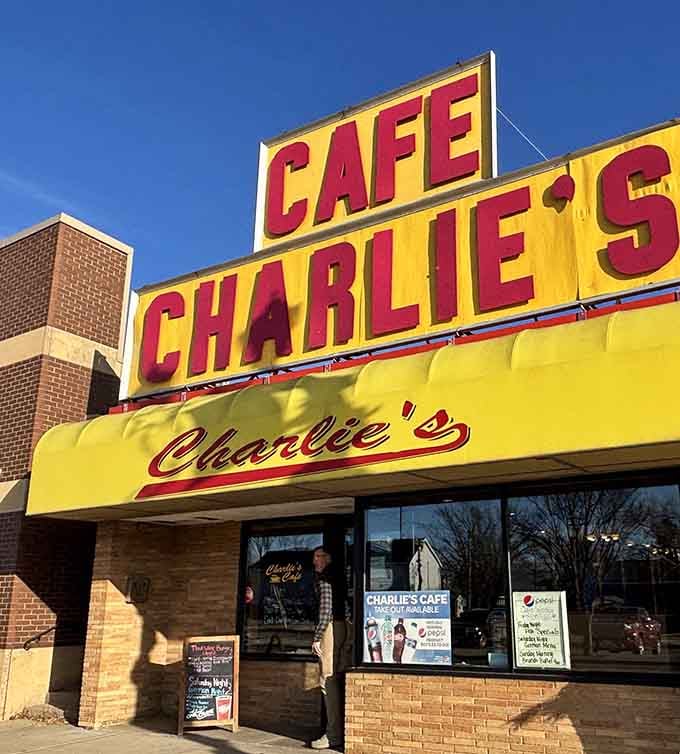 That bold yellow sign isn't just eye-catching, it's basically Freeport's most delicious landmark calling your name.