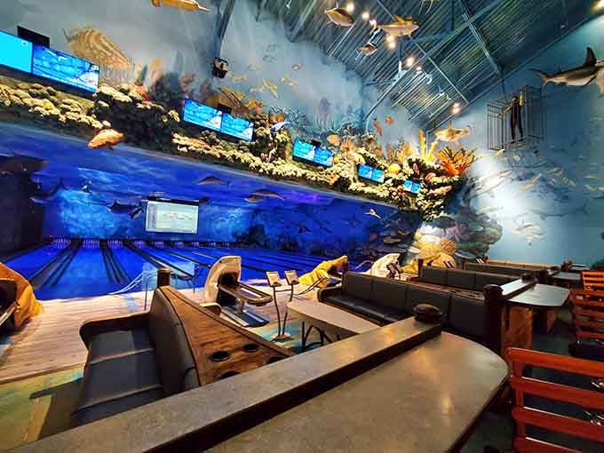 Bowling under a coral reef is not something you planned today, but here you are, and life is suddenly much better.