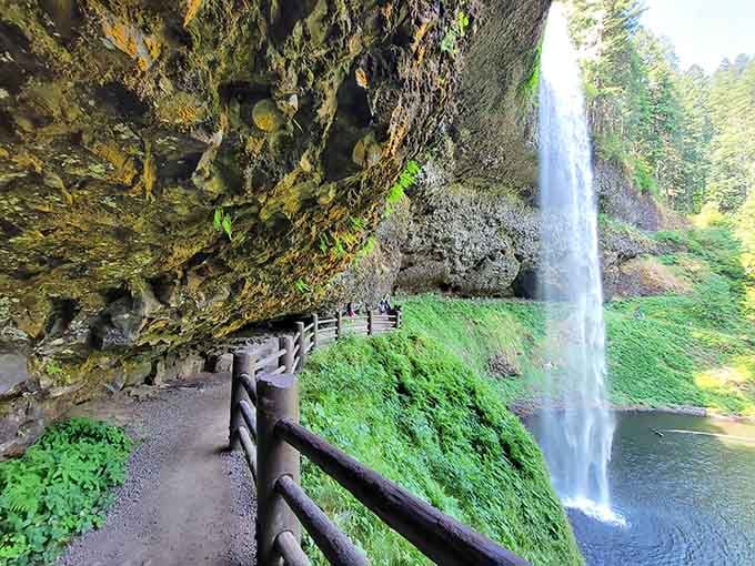 That wooden railing is the only thing standing between you and a waterfall selfie for the ages.
