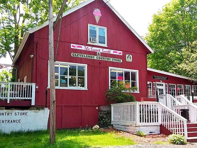 That pink ice cream cone on the roof isn't just decor, it's a promise this red barn intends to keep.