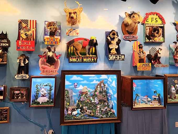 When taxidermied celebrities line the walls, "Bobcat Marley" and "Birdney Spears" steal the whole show.