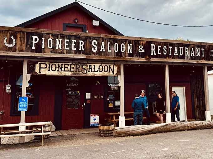 A red-painted high desert saloon in Paisley, Oregon, proving that great things really do come to those who drive.