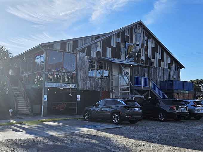 Weathered wood and ocean dreams: this glorious, barnlike beauty in Surfside Beach means serious seafood business.