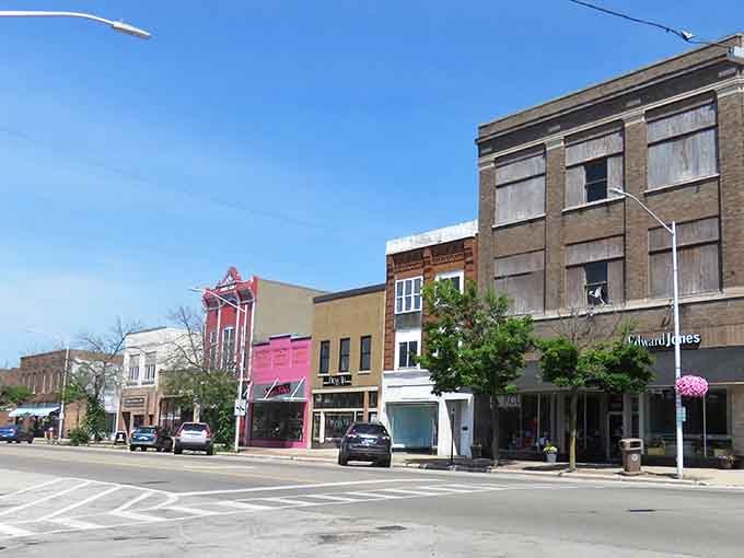 Ludington Street's colorful buildings showcase the kind of walkable downtown where parking is plentiful and stress is optional.