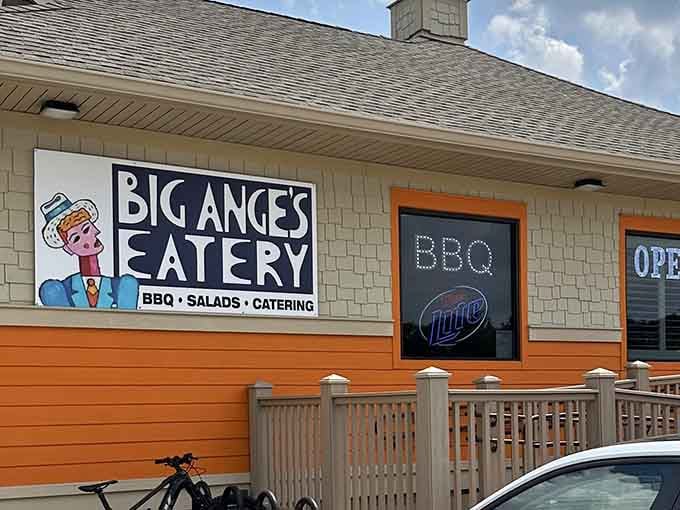 That bold orange exterior isn't shy, and neither is the BBQ hiding inside Big Ange's Eatery.