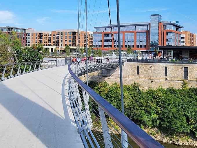 The gentle curve of this pedestrian path offers front-row seats to Dublin's blend of nature and development.