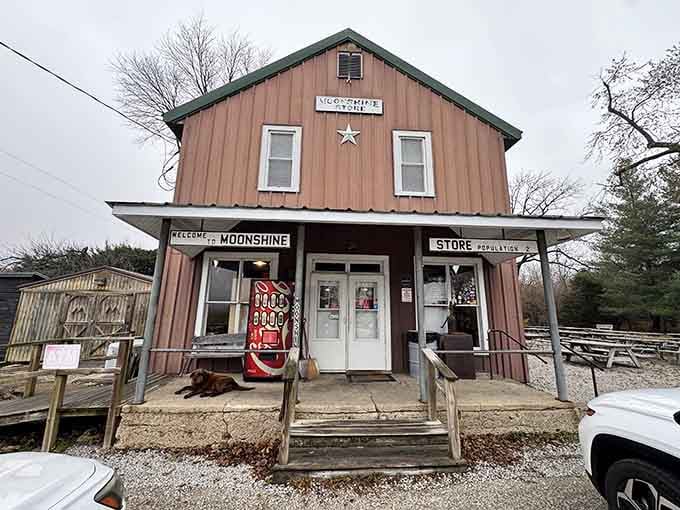 That rustic red exterior with the welcoming porch isn't just charming—it's your destination for burger greatness.
