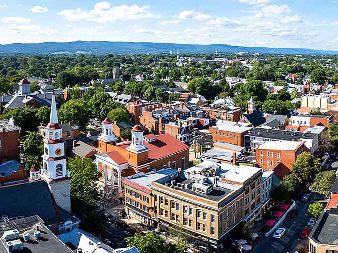 From above, Frederick's rooftops tell the story of centuries of architecture living together in surprising harmony and colorful cooperation.