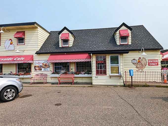 That cheerful chicken isn't just decoration, it's a promise of the breakfast magic waiting inside this charming spot.