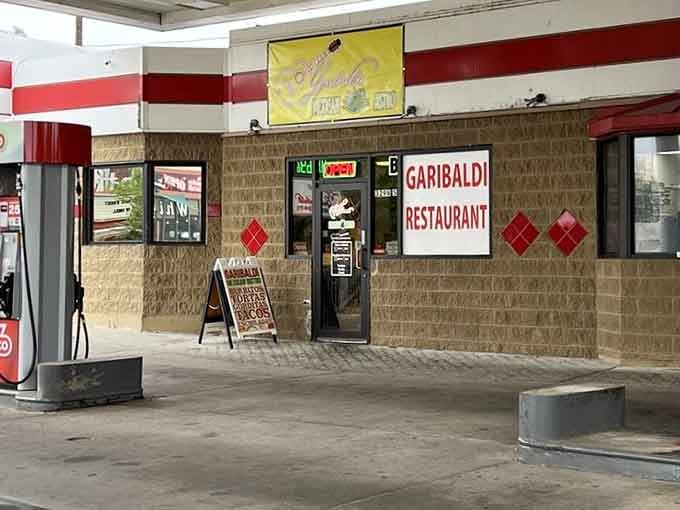 Don't let the gas pumps fool you, the real fuel here is the incredible Mexican food waiting inside.