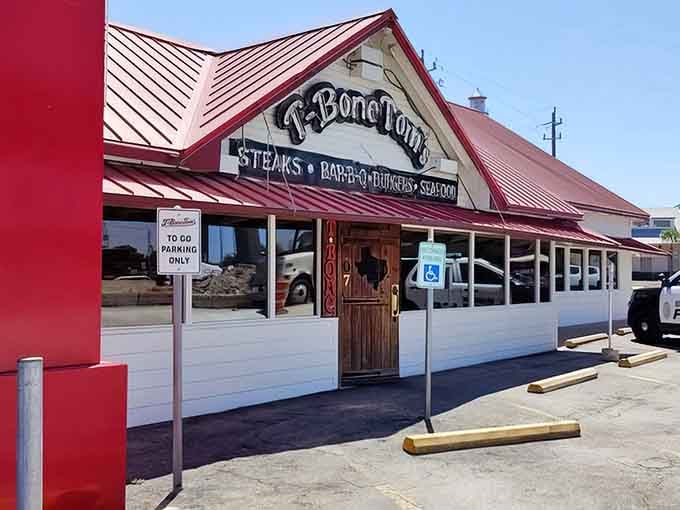 That red roof isn't just a color choice, it's a beacon calling hungry travelers home to Kemah.