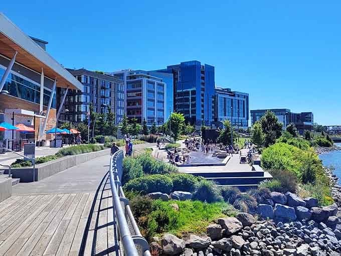 The Vancouver Waterfront promenade on a sunny day, where the river calls and nobody argues with it.