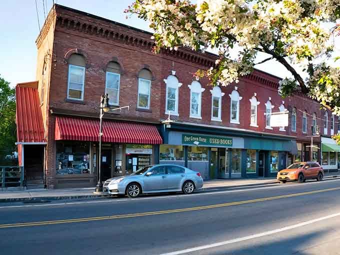 Blooming trees, used bookshops, and brick buildings older than your grandparents' best stories. Main Street magic, no filter needed.