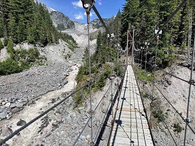 That first glimpse of the suspension bridge through the trees hits different when you realize you're actually crossing it.