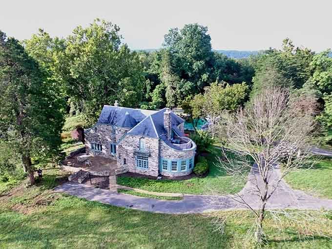 Stone turrets rising from Virginia countryside like someone's medieval fever dream finally came true and got a mortgage.