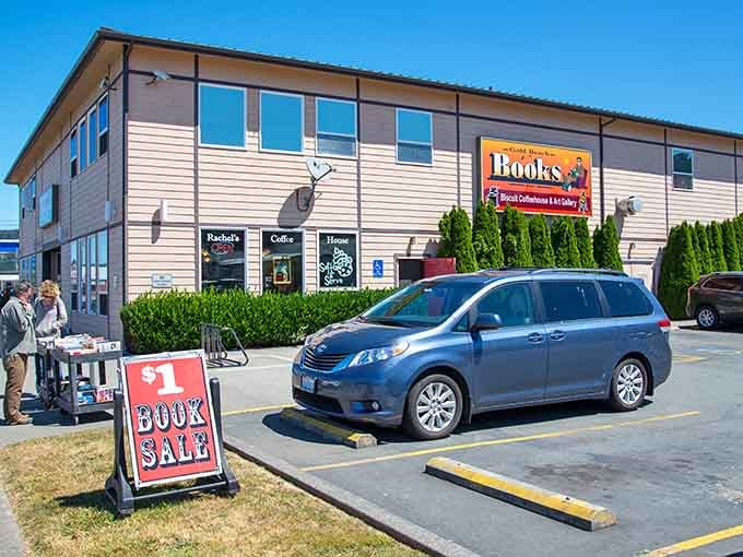 That "$1 Book Sale" sign out front is basically the Oregon coast's version of a siren song.
