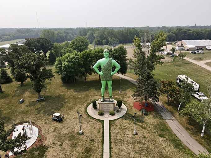 From above, this 55-foot green legend commands southern Minnesota's skyline like he owns every cornfield in sight.
