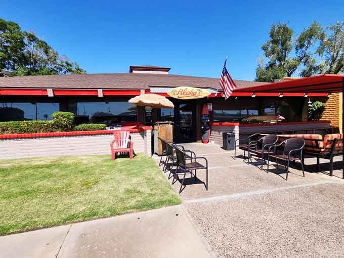 Outdoor seating under blue skies where you can enjoy your pancakes with a side of sunshine and fresh air.