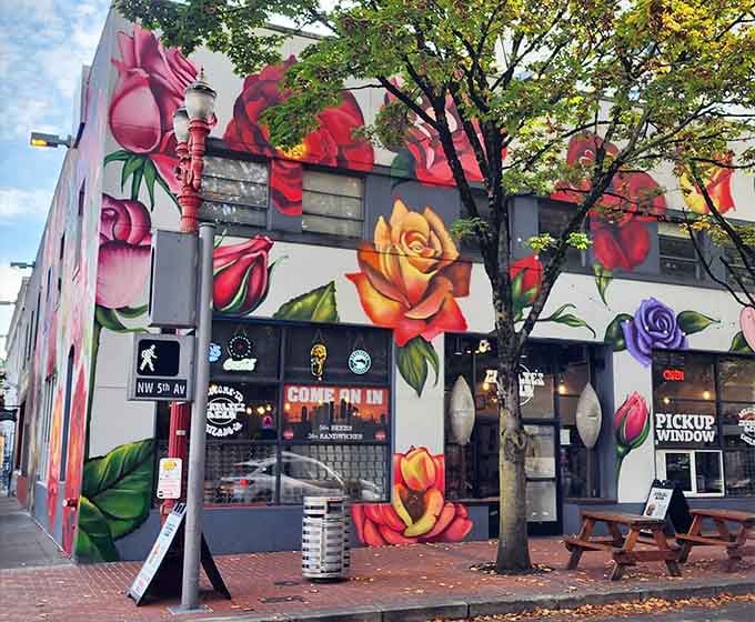 That rose mural isn't just street art, it's Portland saying, "Yes, something wonderful is inside."