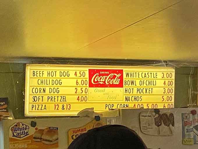 Beef hot dogs, chili dogs, nachos, and popcorn. This menu is a love letter to classic American movie snacking.