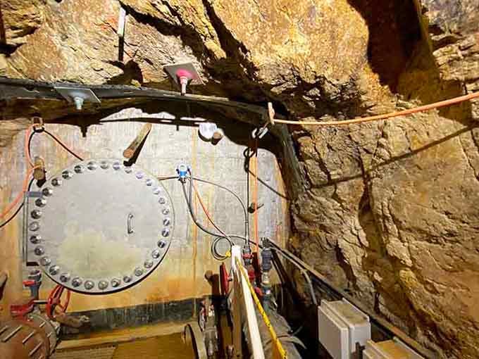 A vault door buried inside solid rock. Whatever secrets this mountain holds, it's keeping them very well.