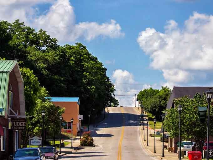 Tree-lined streets roll gently upward, revealing a downtown where every building tells its own unique story.