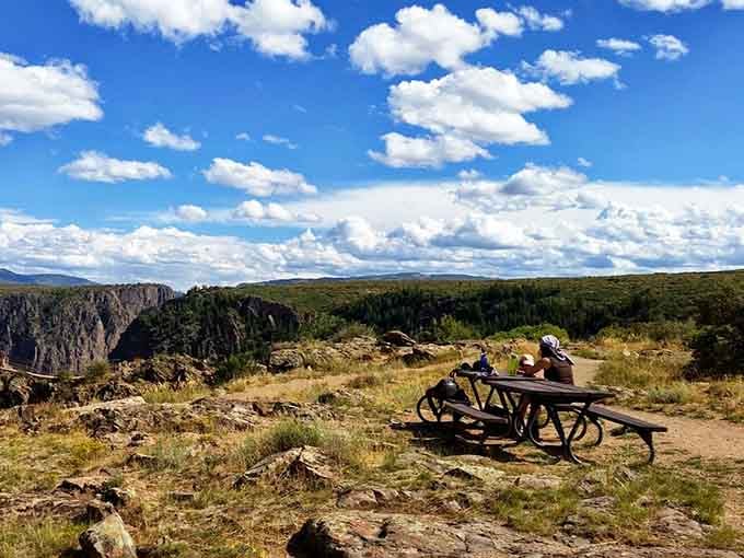 Picnic tables with million-dollar views, where your sandwich tastes better surrounded by geological wonder.