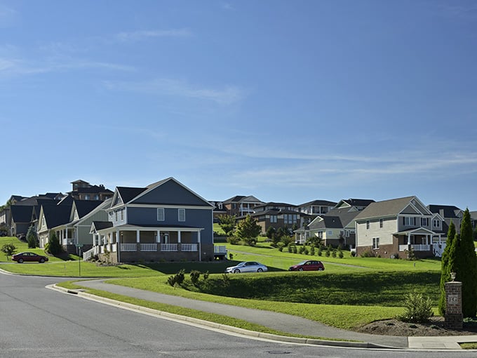 Blacksburg neighborhoods climb the hillside like they're all competing for the best mountain view. Nobody loses.
