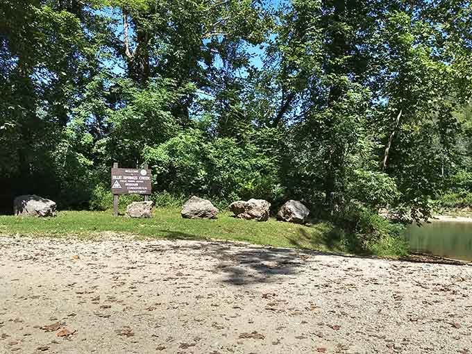 The welcome sign at Blue Springs Creek Conservation Area: understated, modest, and guarding one of Missouri's finest secrets.