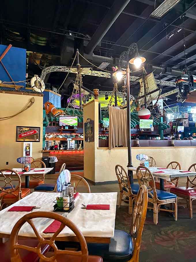 The interior from another angle reveals even more treasures hanging overhead, because one viewing angle simply isn't enough here.