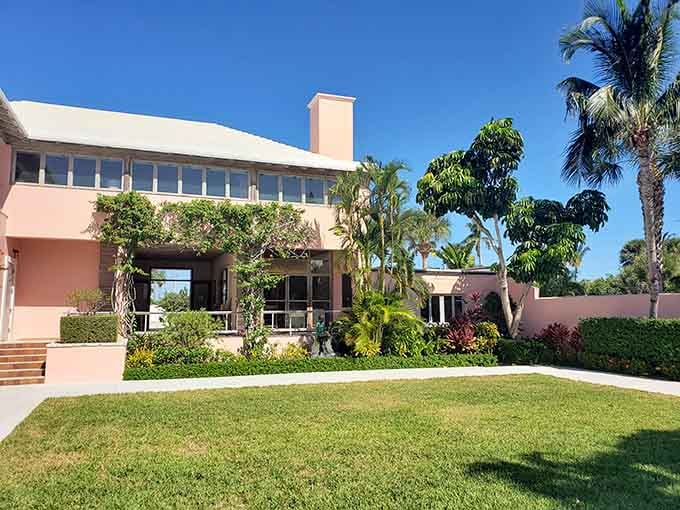 The Johann Fust Community Library proves that culture thrives in pink stucco buildings surrounded by perfectly manicured lawns.