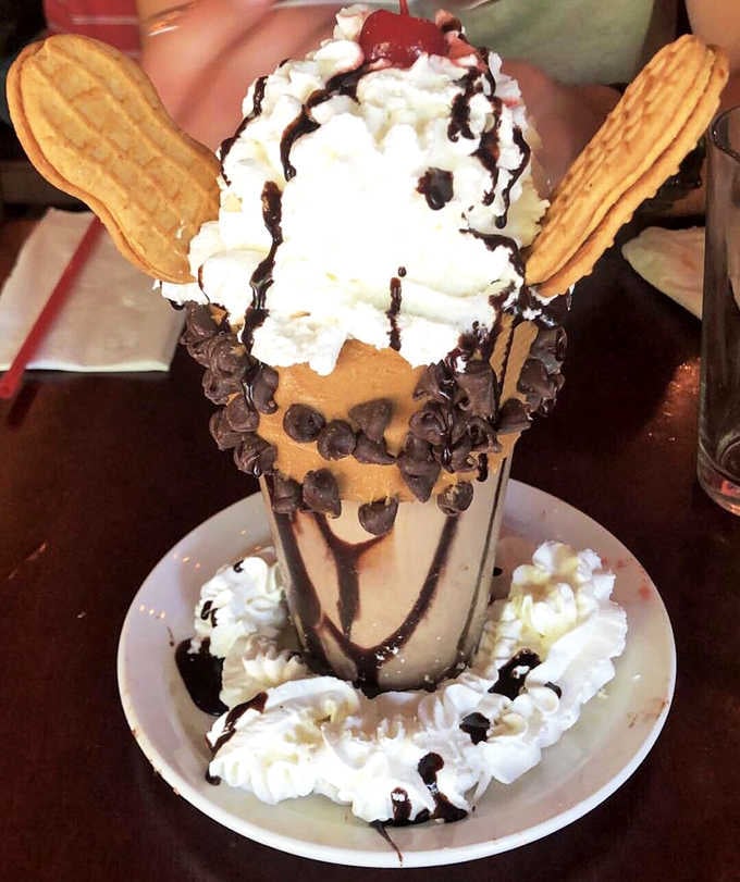 Peanut butter, chocolate chips, churros, and whipped cream in one glass, because moderation is overrated anyway.