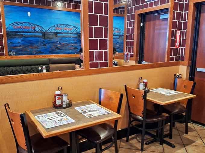 Warm lighting, comfortable booths, and the quiet hum of a room full of happy people eating well.