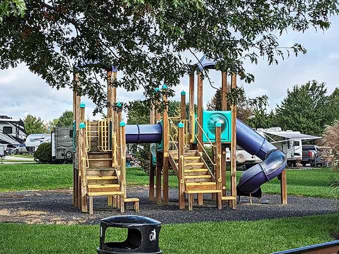 The playground keeps little ones entertained while parents enjoy that second cup of coffee in peace.