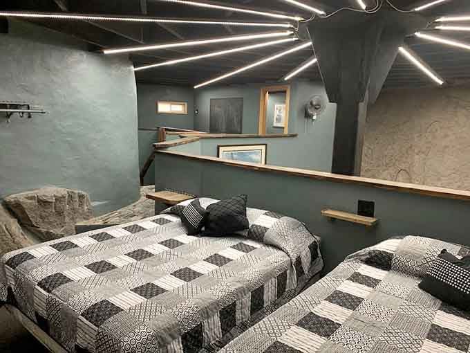 Multiple beds mean you can bring friends to share this underground adventure without fighting for space.
